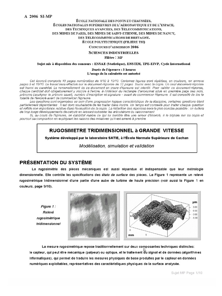 Mines Ponts Mp 2006 Si Epreuve | PDF