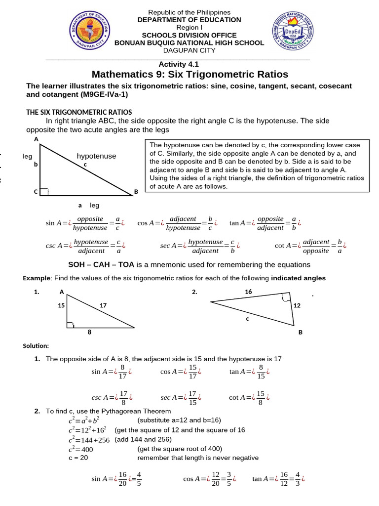 Trigonometric Ratios 4.1 | PDF | Trigonometric Functions | Trigonometry