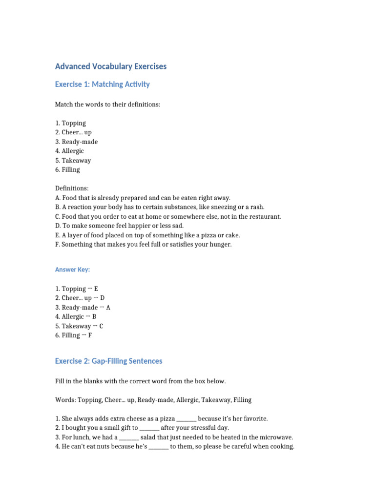 Vocabulary Exercises | PDF