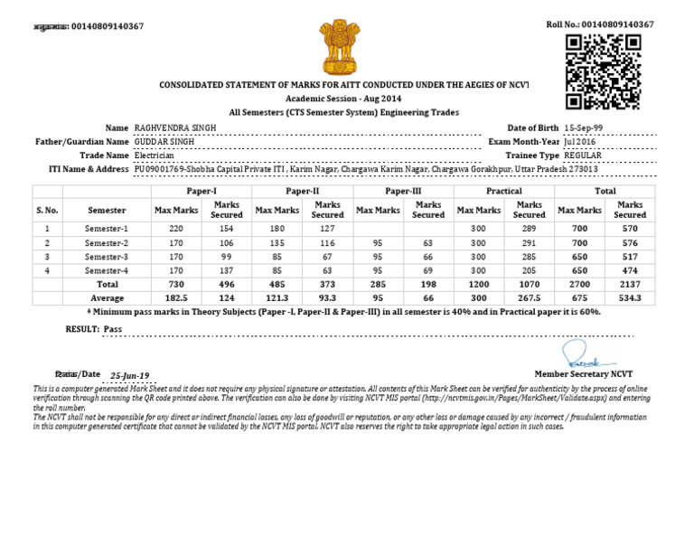 ITI Consolidated Marksheet | PDF | Applications Of Cryptography | Access Control