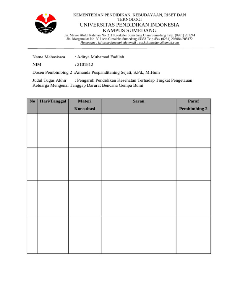 Format Bimbingan Adit | PDF