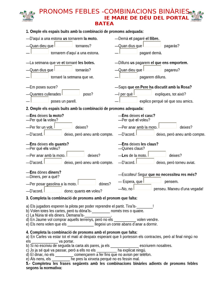 60 Exercicis Pronoms Febles I Solucions | PDF