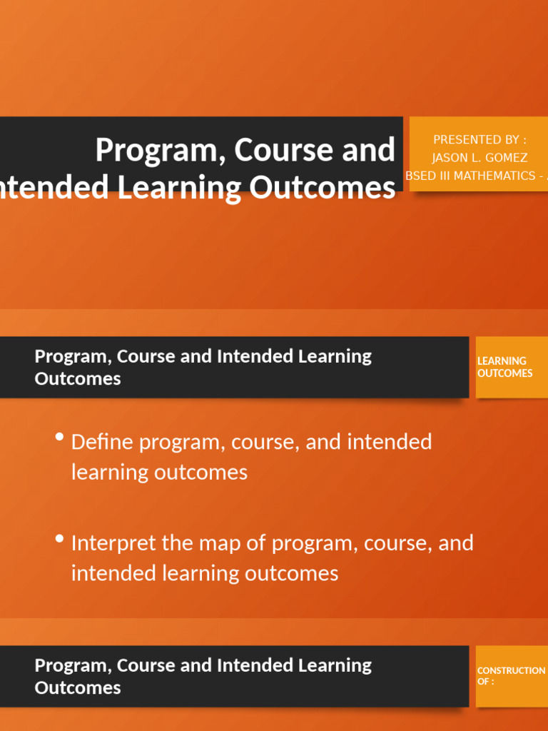 Program Course and Intended Learning Outcomes | PDF | Mathematics | Learning