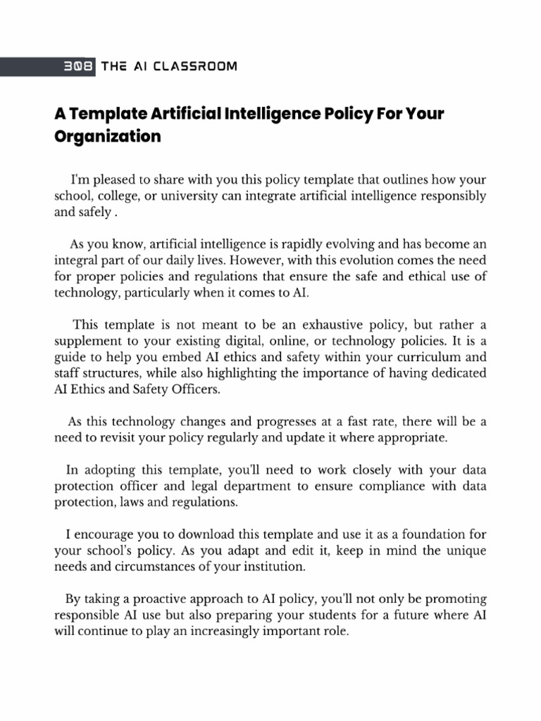 A Template Artificial Intelligence Policy For Your Organization | PDF