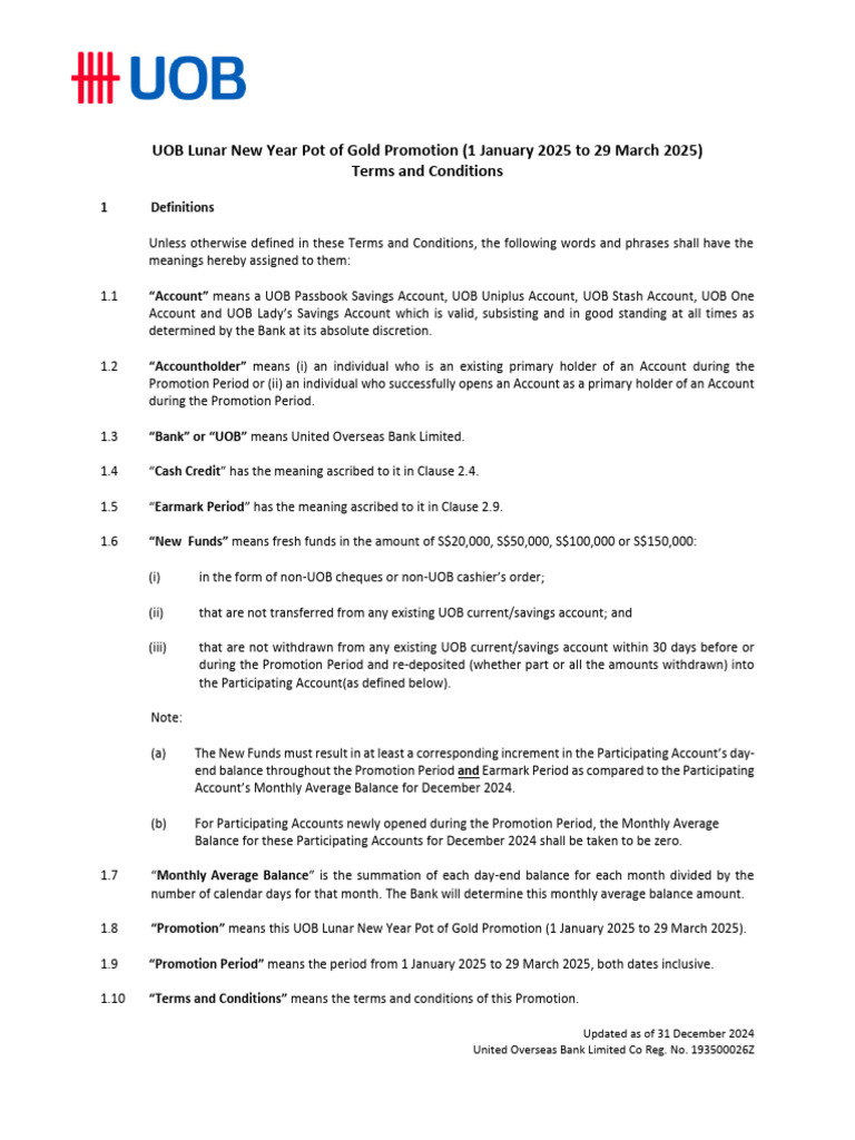 UOB Lunar New Year Gold Promotion 2025 | PDF | Banks