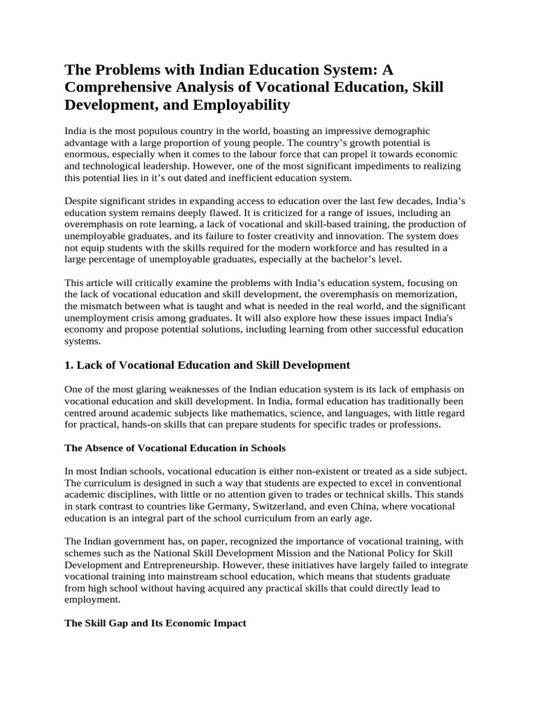 Indian Education System: Issues & Solutions | PDF | Vocational ...