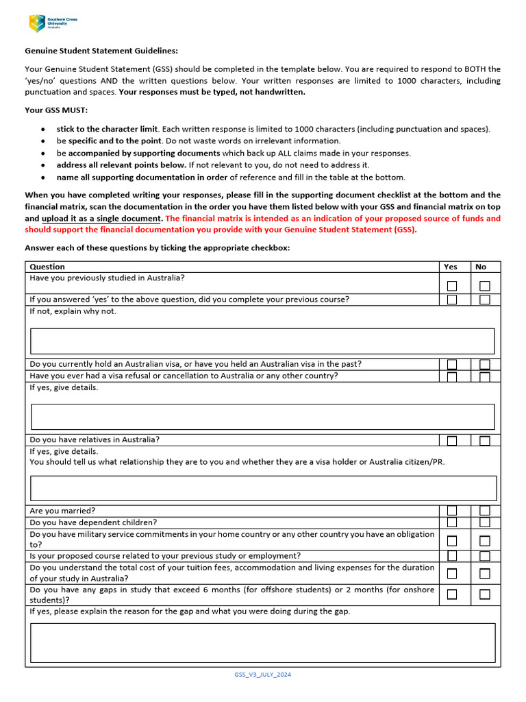 SCU Genuine Student Statement (GSS) Template V3 6 | PDF | Artificial ...