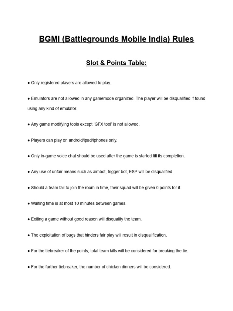 BGMI (Battlegrounds Mobile India) Rules | PDF