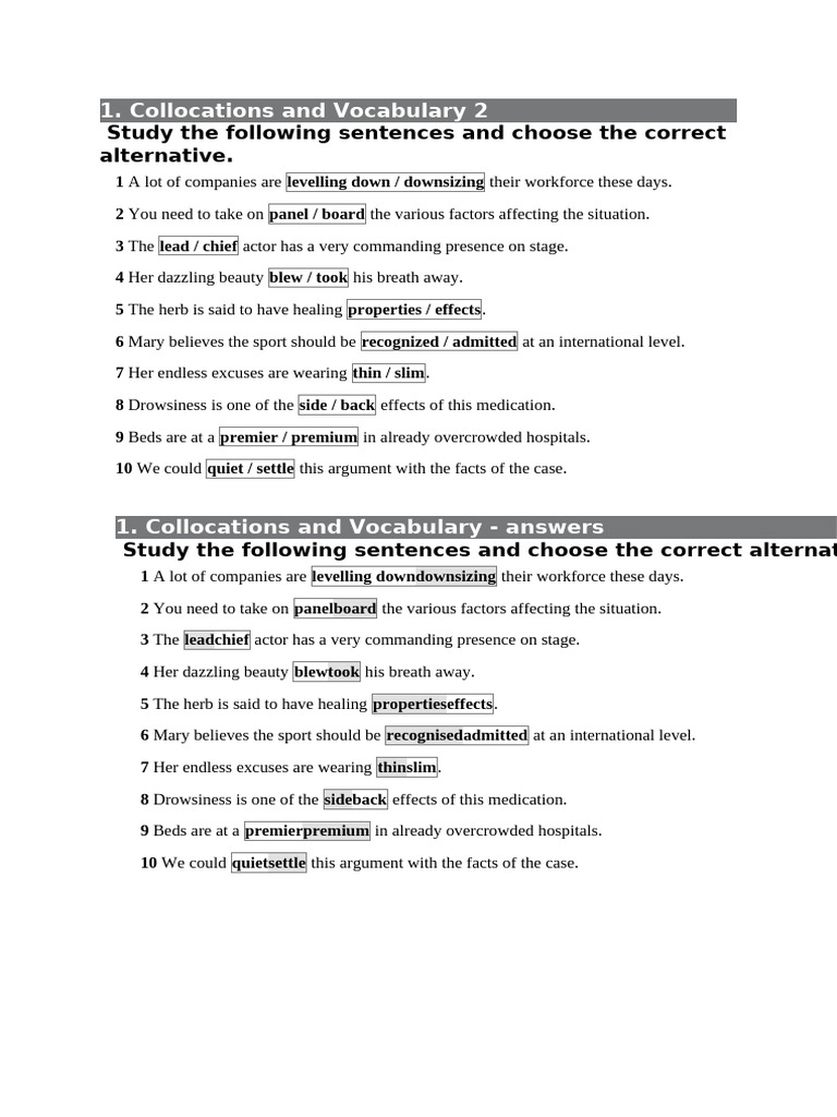 Collocations and Vocabulary Exercises | PDF