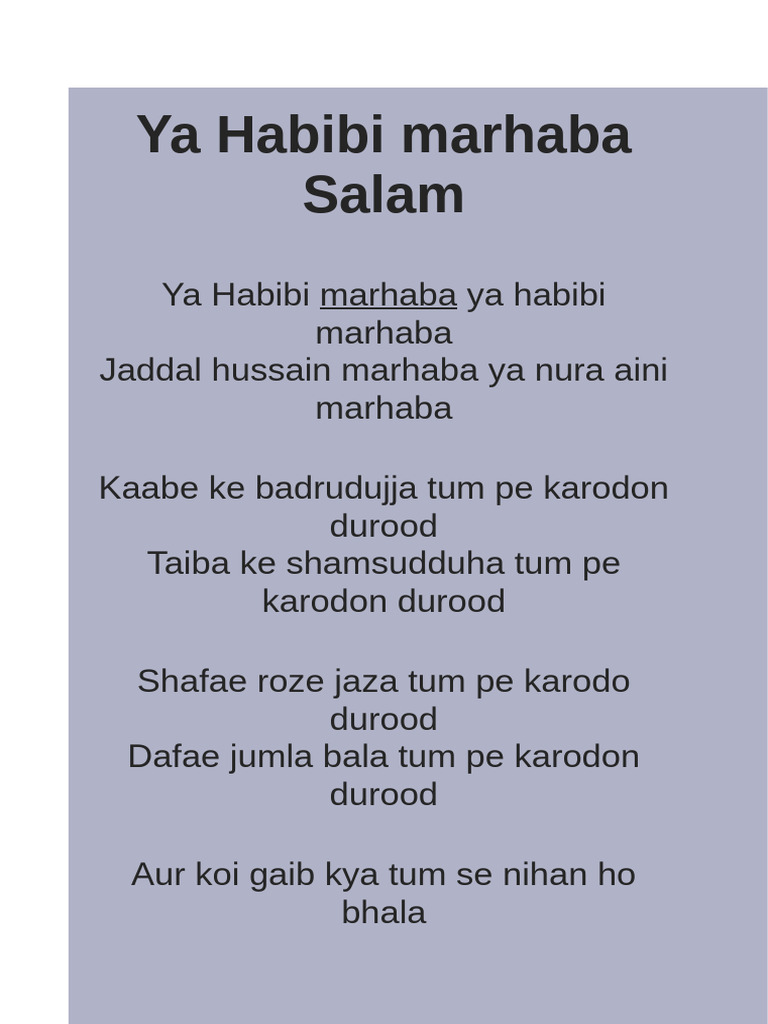 Ya Habibi Marhaba Salam - 250311 - 063607 | PDF