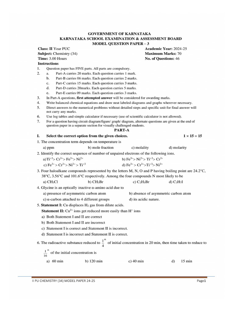 34 Chemistry Model 3 With Solution | PDF