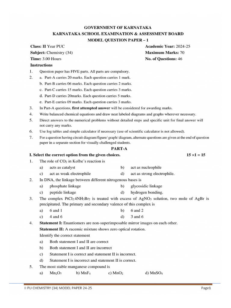 34 Chemistry MQP 1 With Solution | PDF