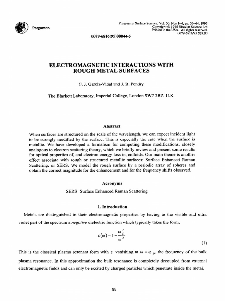 1electromagnetic Interactions With Rough Metal Surfaces | PDF | Physical Chemistry ...