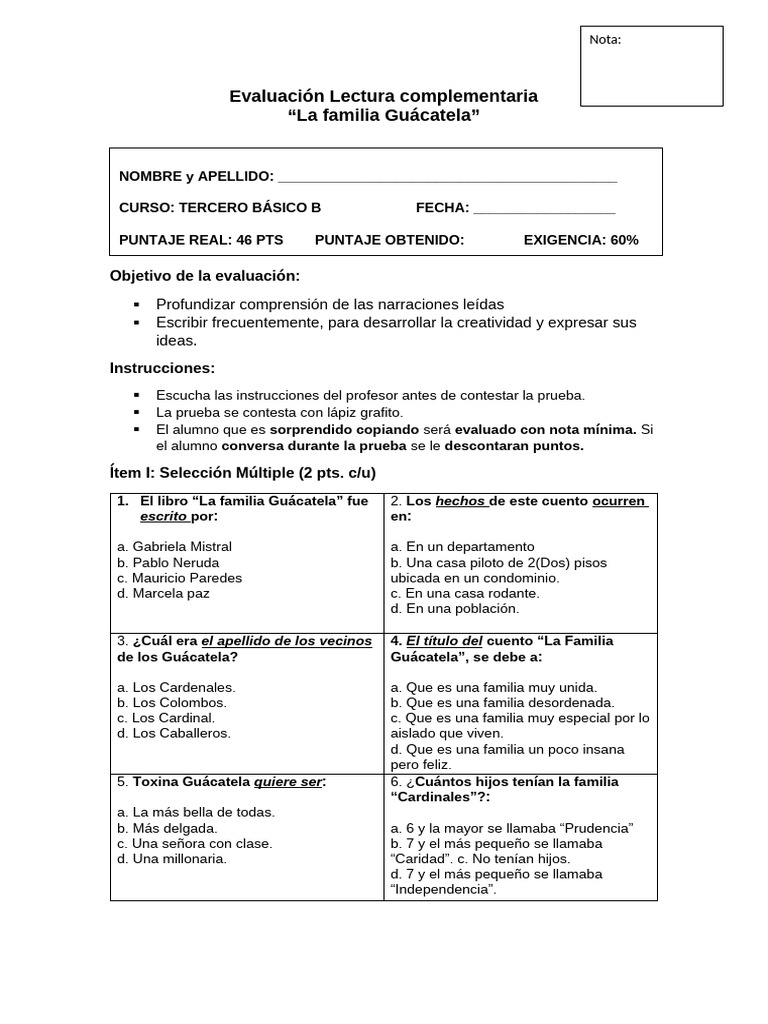 Prueba Plan Lector 3°ba | PDF