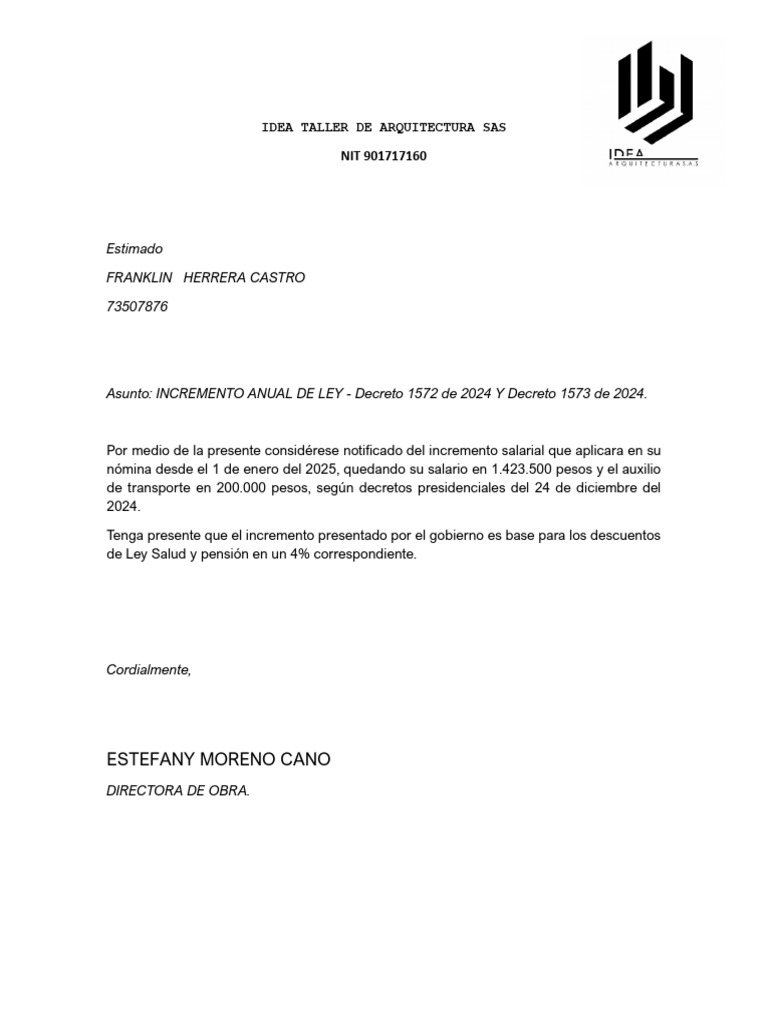 Cartas Incrementos 2025 | PDF