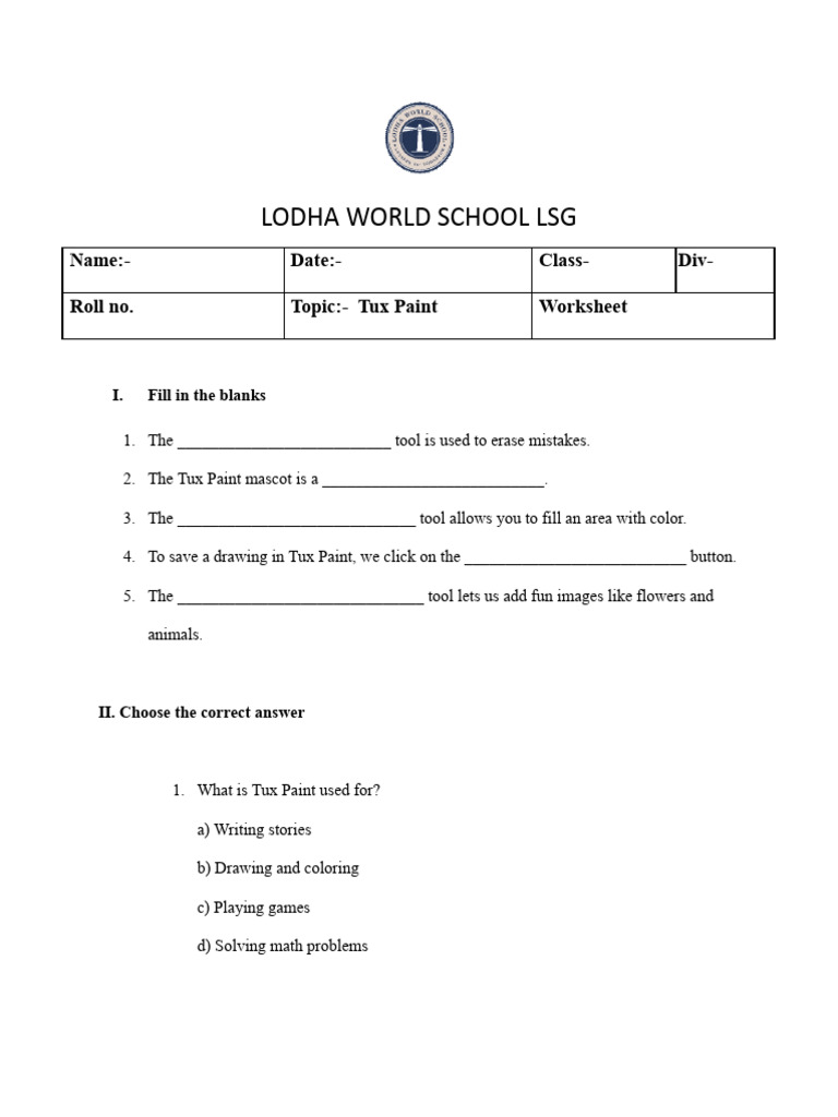 Grade 1 - Tux Paint Worksheet | PDF