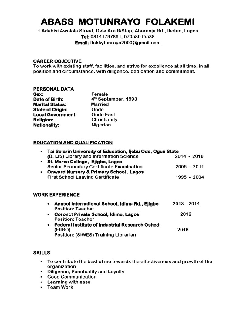 Profile of Abass Motunrayo Folakemi | PDF