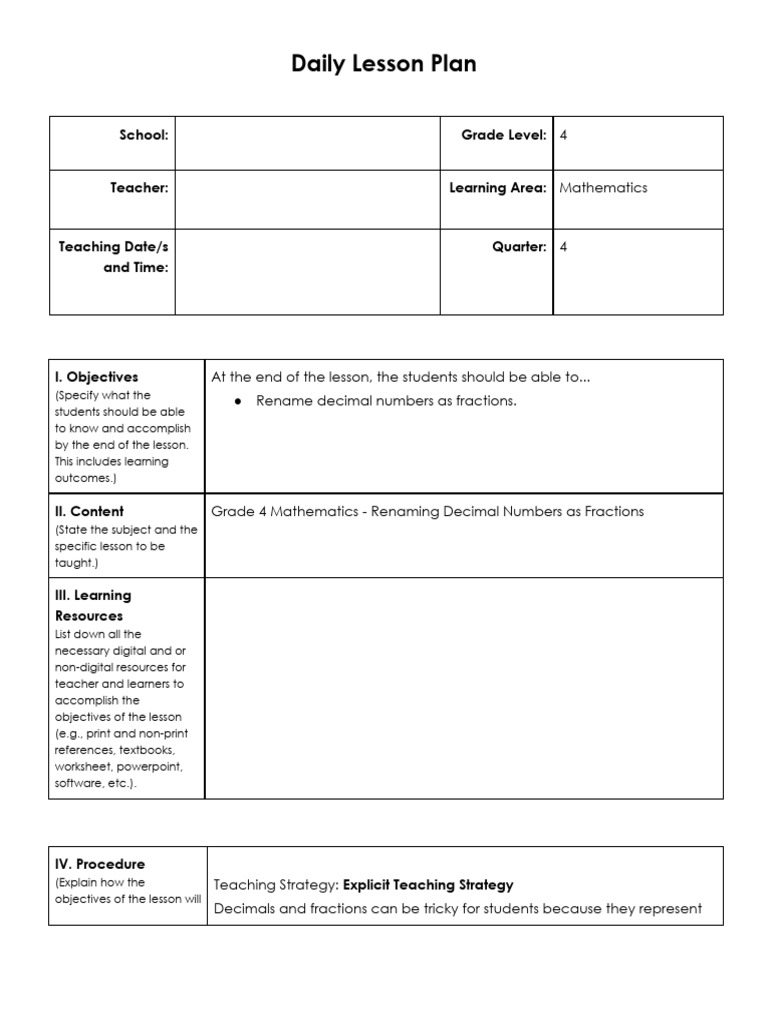 Renaming Decimals to Fractions Lesson | PDF | Decimal | Lesson Plan