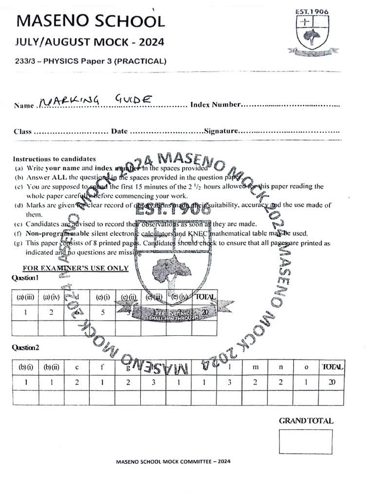 Physics Pp3 Marking Scheme Maseno Mock | PDF