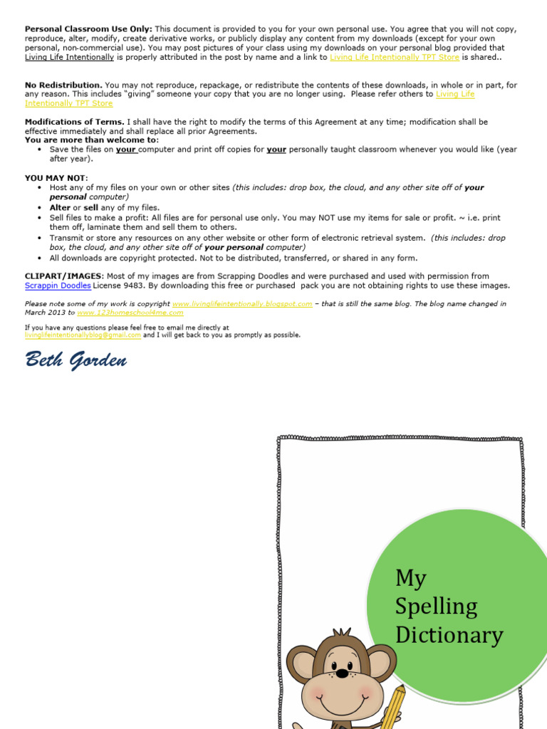 My Spelling Dictionary Folded Book Nd Th Grade | PDF | Computer File ...