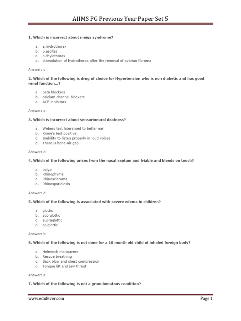 AIIMS PG Previous Year Paper Set 5 | PDF | Pregnancy | Medical Specialties