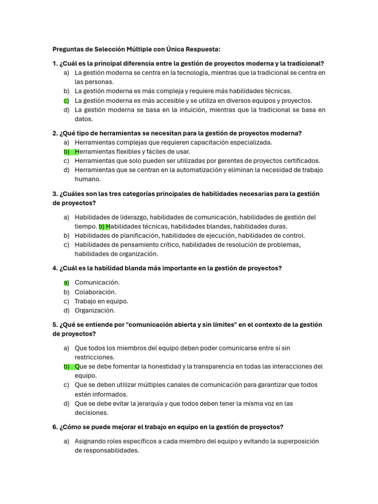 Preguntas de Selección Múltiple Con Única Respuesta | PDF | Liderazgo ...