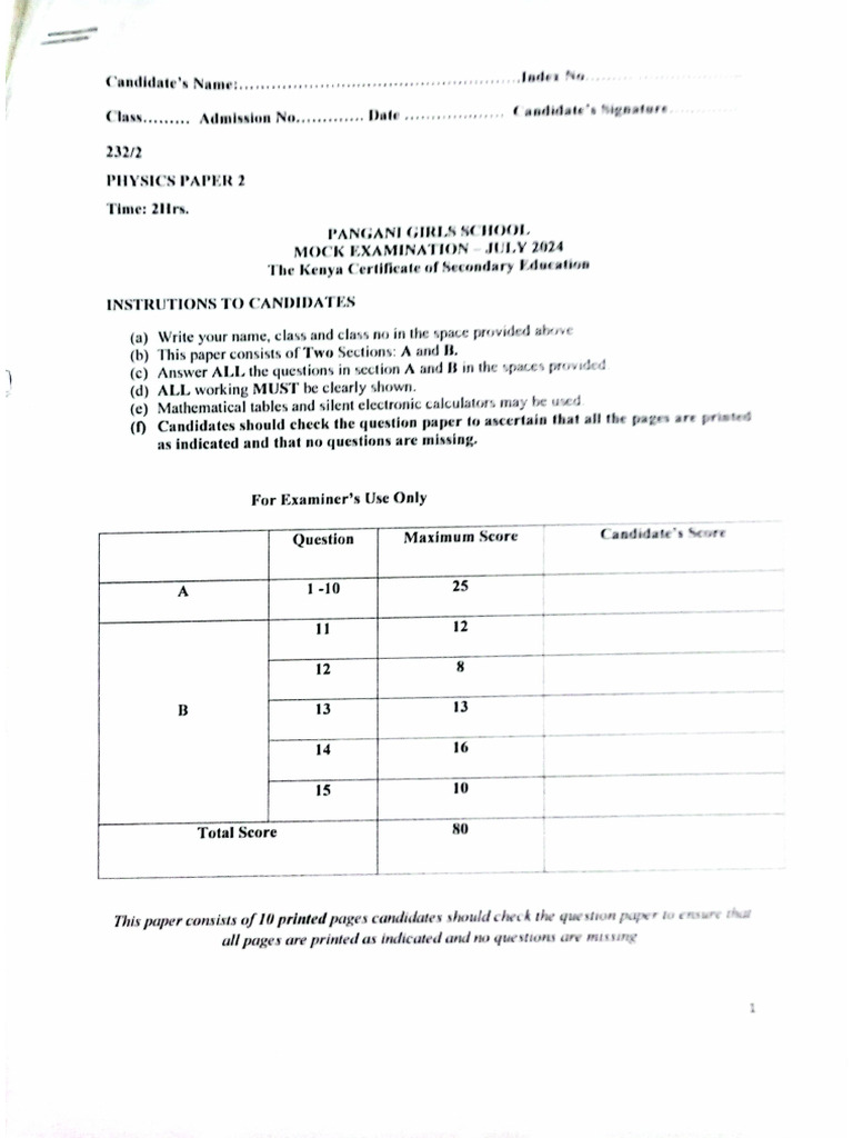 Phy - Pp2 Mocks 2024 Ms | PDF