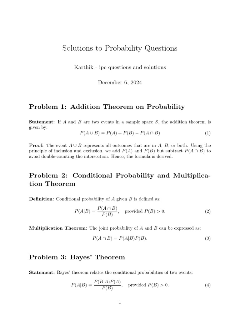 Probability Ipe Qu and Answers | PDF | Probability | Theorem