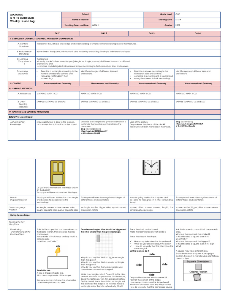 MATH1 Q1 W1 MATATAG DLL new | PDF | Rectangle | Shape