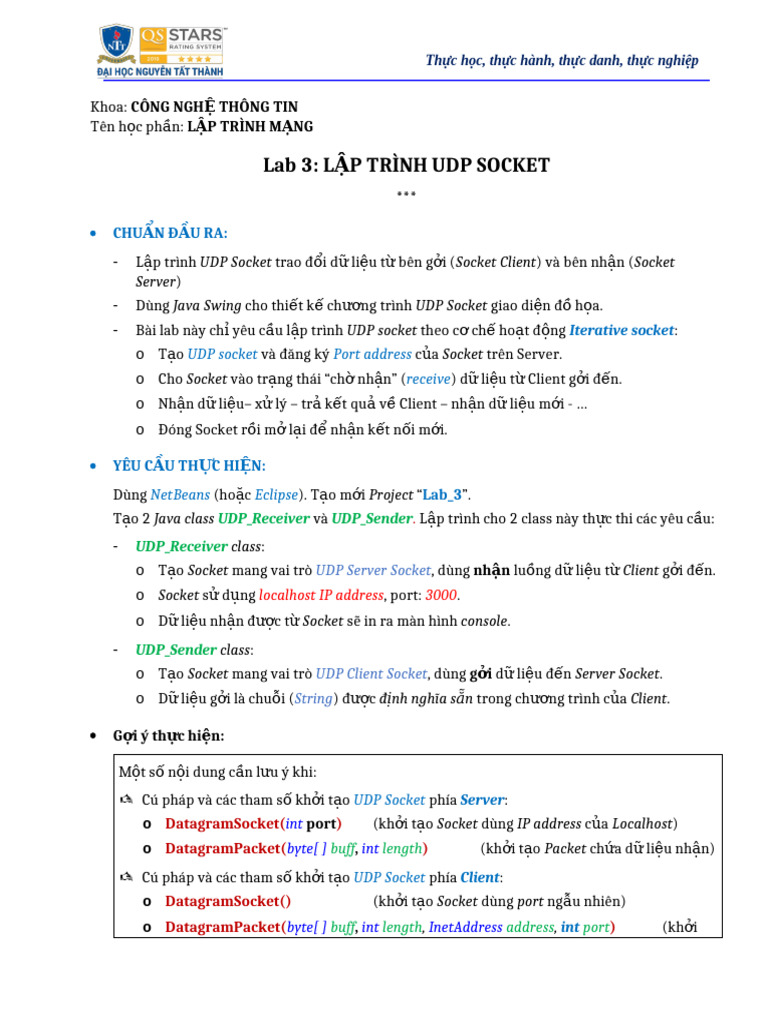 Lab 3-Lap Trinh UDP Socket - V2 | PDF