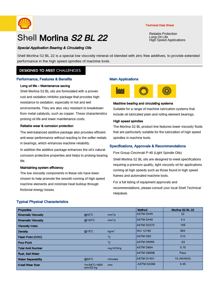 TDS - Shell Morlina S2 BL 22 - EN | PDF | Lubricant | Bearing (Mechanical)