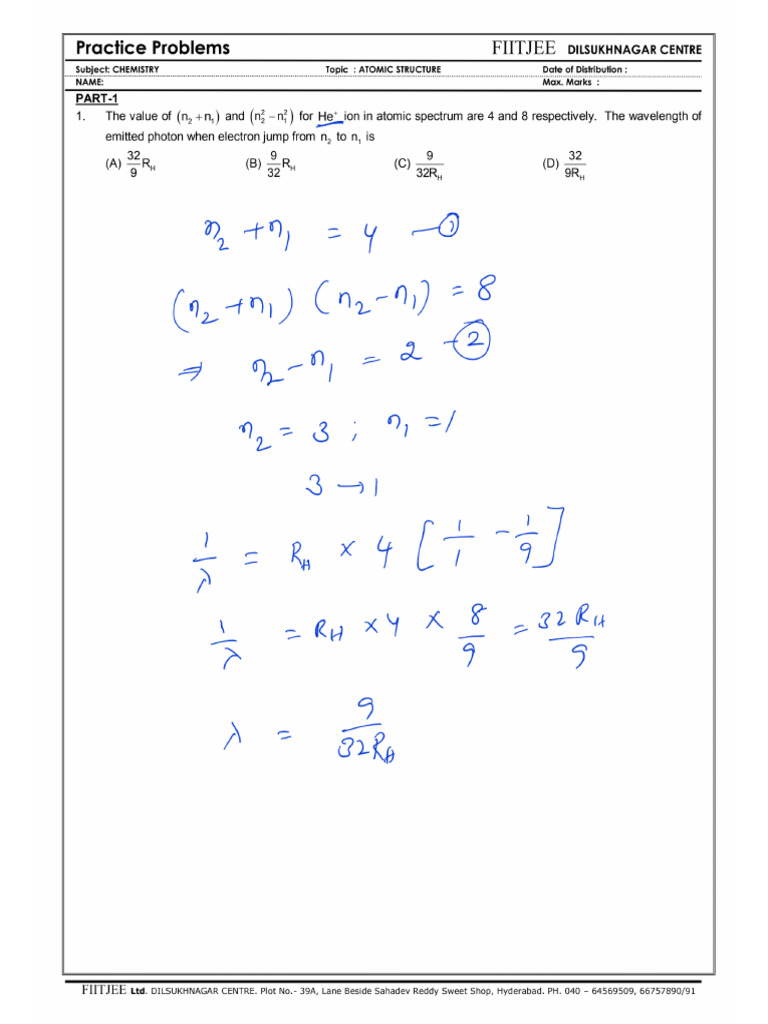 Atomic Structure Part-1 Solutionds | PDF
