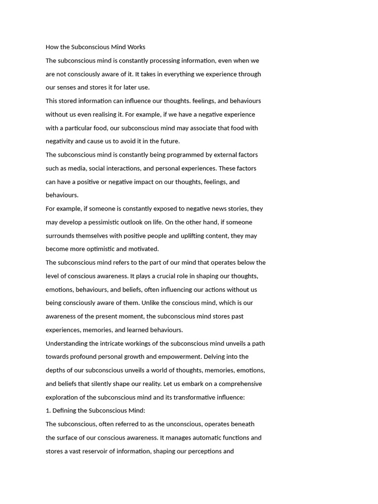 How The Subconscious Mind Works | PDF | Neuro Linguistic Programming | Mind