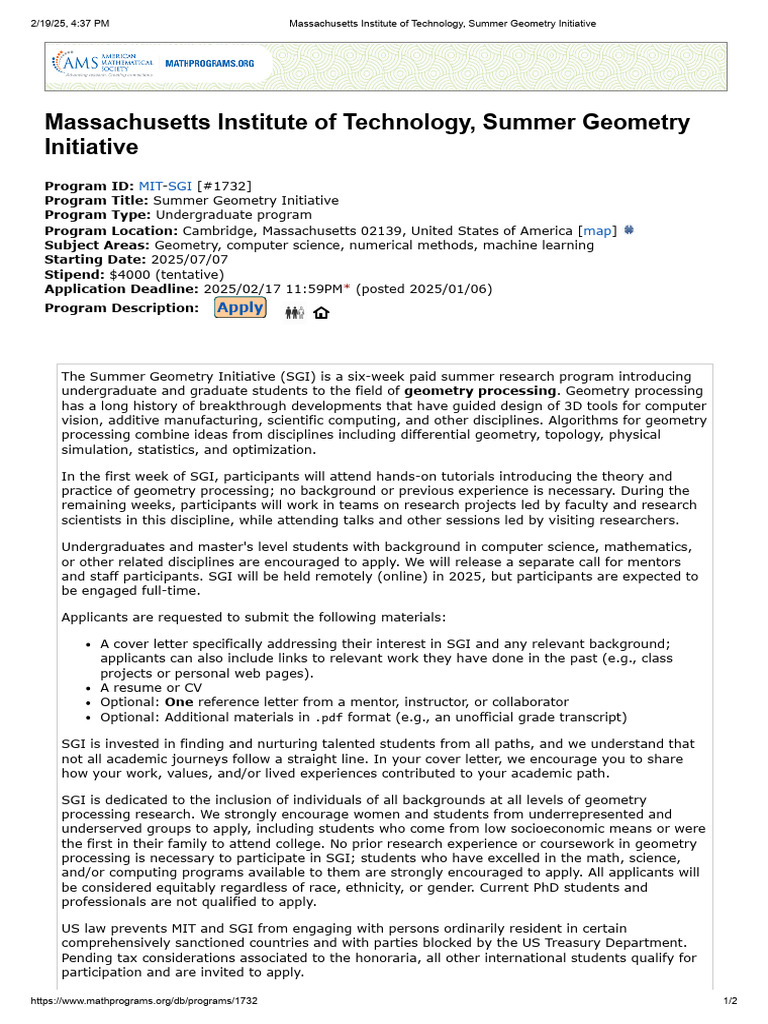 Massachusetts Institute of Technology, Summer Geometry Initiative-MIT SGI | PDF | Geometry ...