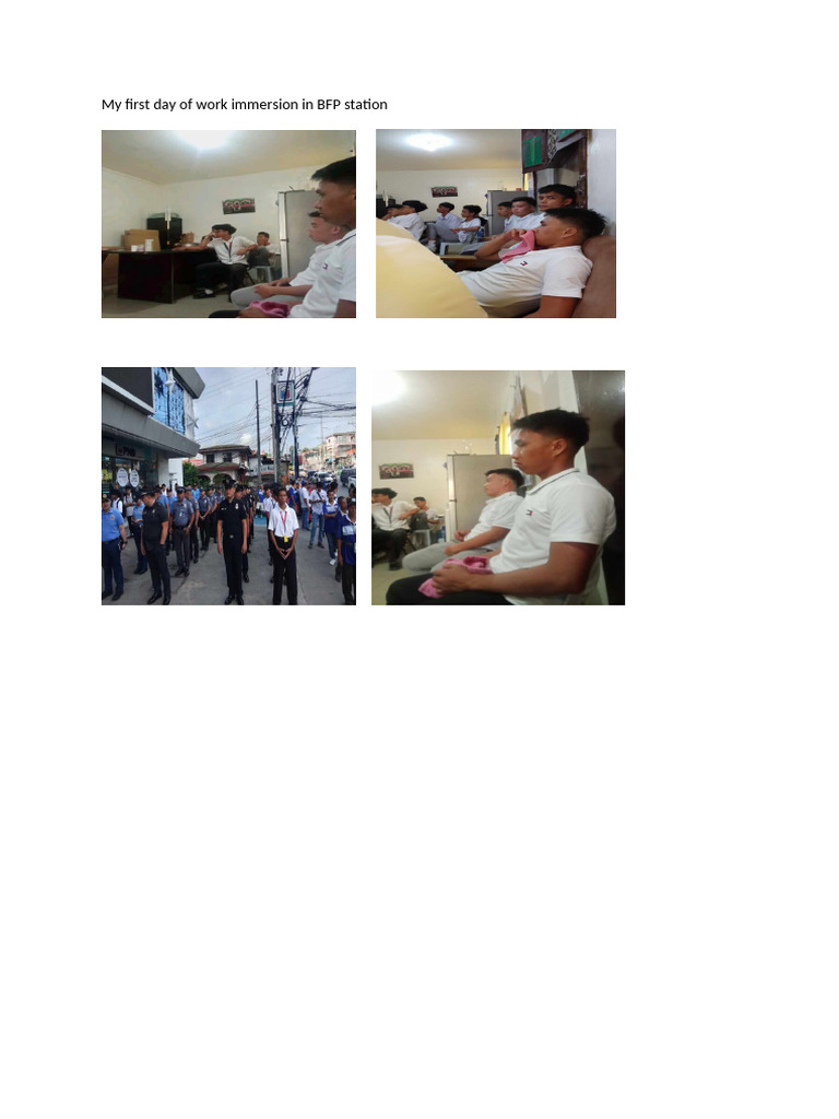 My First Day of Work Immersion in BFP Station | PDF