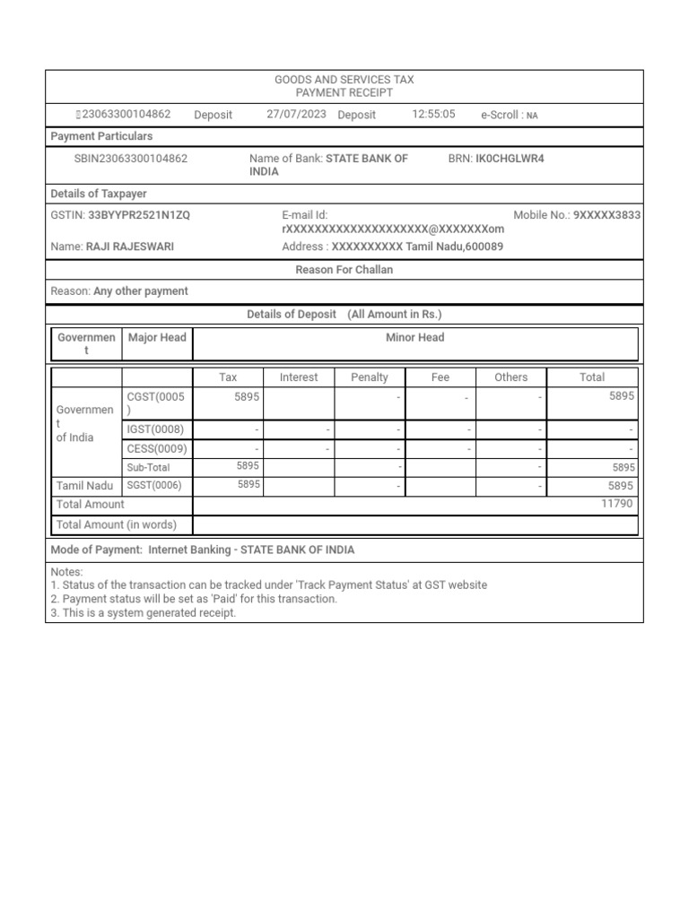 GST Payment Receipt for Raji Rajeswari | PDF