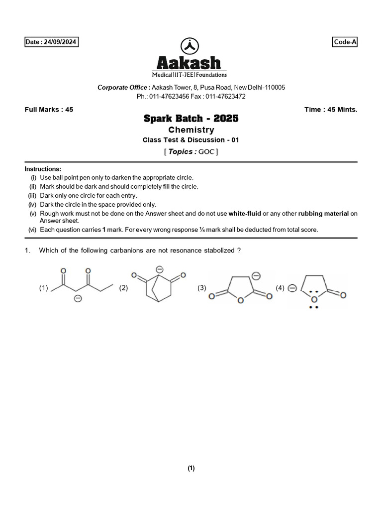 Chem - Spark Paper-1 (Dt 03-10-24) | PDF | Chemical Substances ...