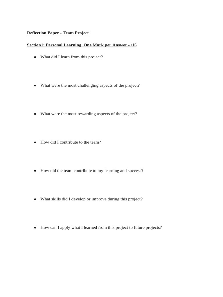 Reflection Paper - Team Project | PDF