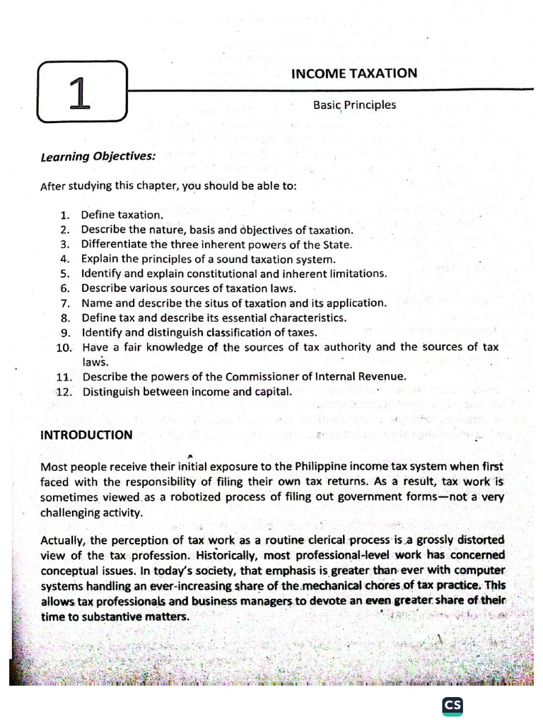 Income Tax Chapter 1 Basic Principles | PDF