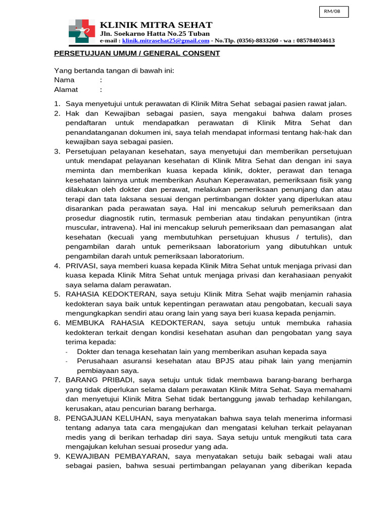 Persetujuan Umum MItra Sehat | PDF