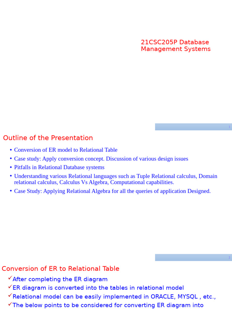 21csc205p Dbms Unit II | PDF | Relational Model | Databases