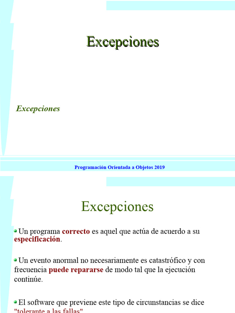 Clase12 Excepciones 2019 | PDF | Objeto (informática) | Java (lenguaje de programación)