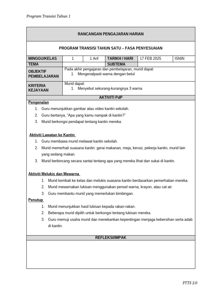 RPH Minggu Transisi 2025 | PDF