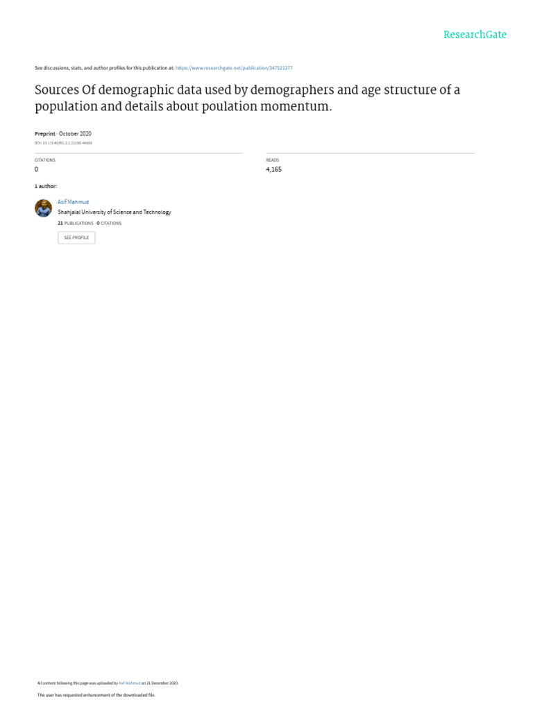 Sources of Demographic Data Used by Demographers and Age Structure of A ...