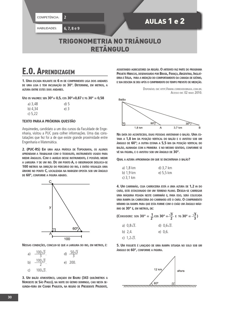 Matematica 2 Aulas 1e2 EO | PDF | Triângulo | Trigonometria