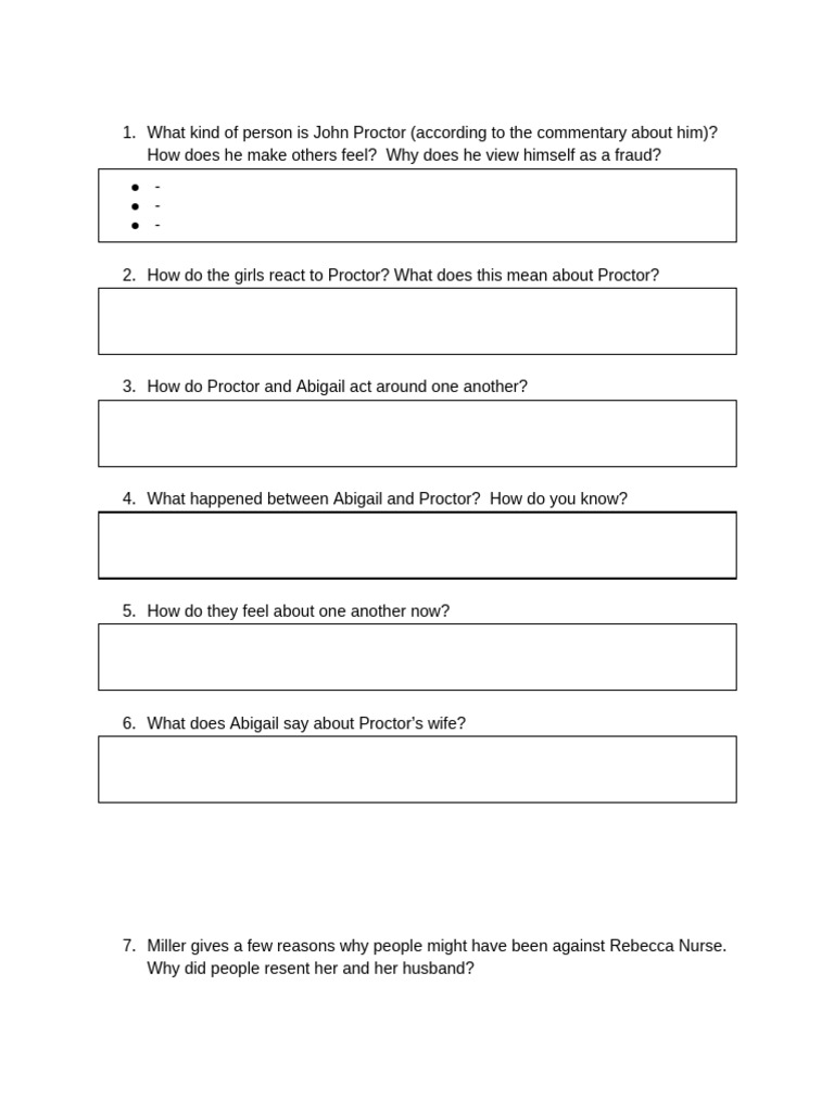 Minor: Finish Act 1 of The Crucible - Guiding Questions | PDF