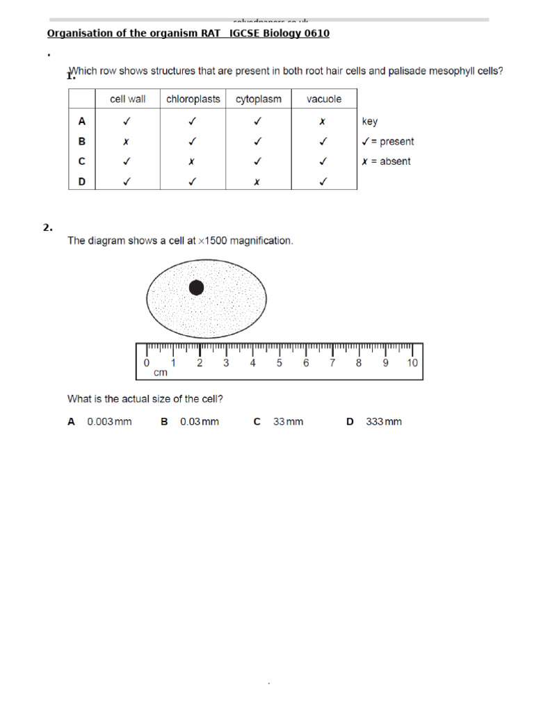 Plant Cell Structure in IGCSE Biology | PDF
