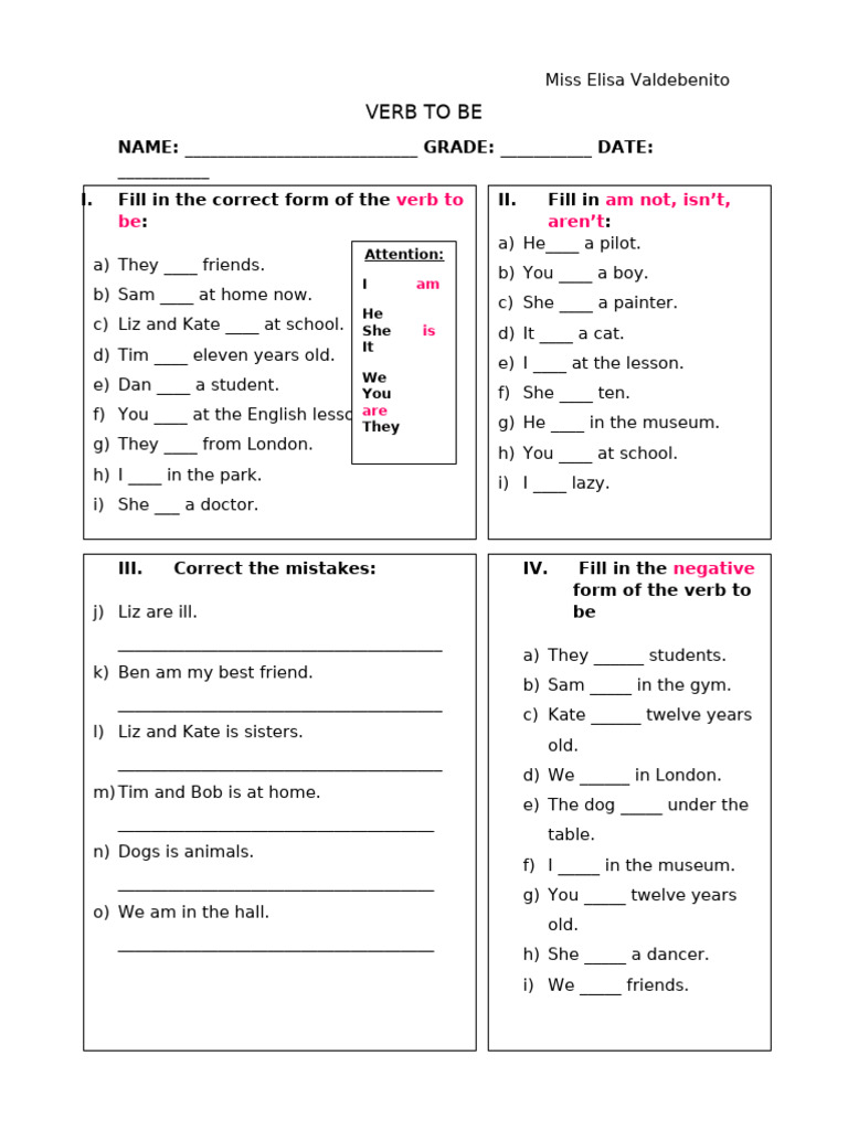Verb To Be Review 157616 | PDF | Grammar | Syntax