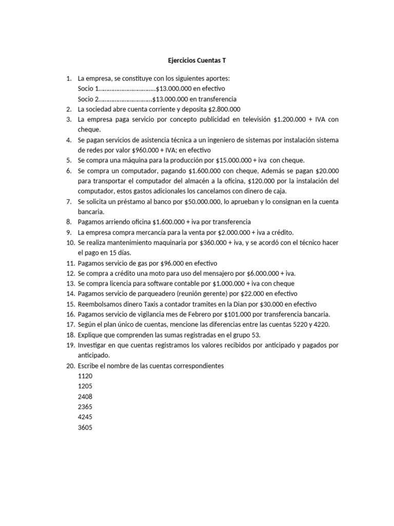 Ejercicios Cuentas T3 | PDF