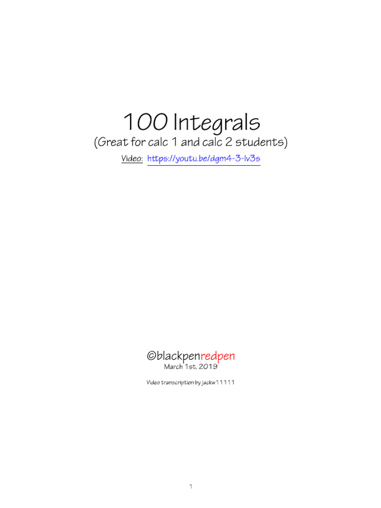 100 Integrals | PDF